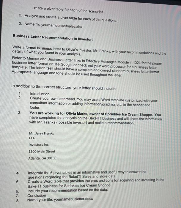 IS 2200 - Business Letter with Data Analysis/Pivot | Chegg.com