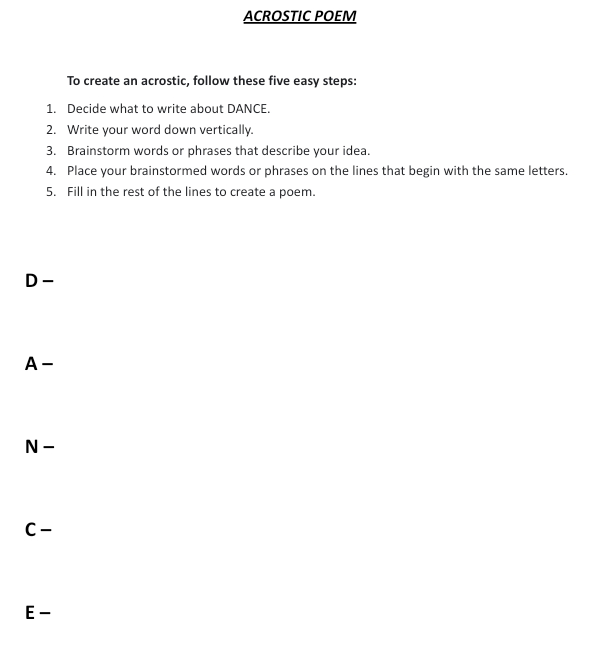ACROSTIC POEM To create an acrostic, follow these | Chegg.com