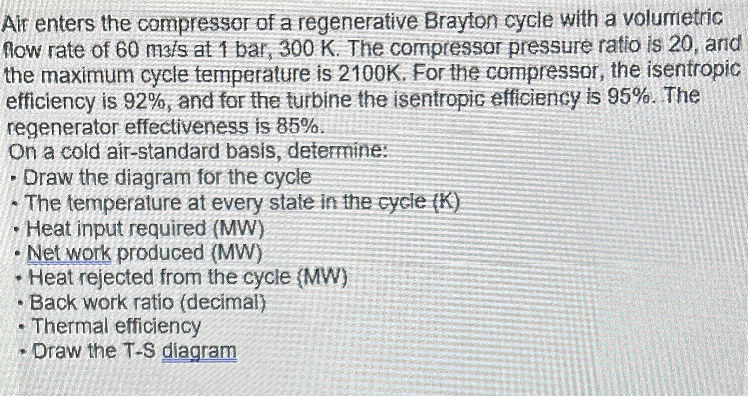 Solved Air enters the compressor of a regenerative Brayton | Chegg.com