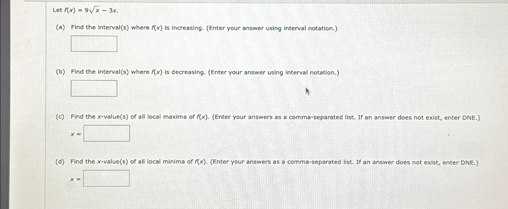 Solved Let f(x)=9x2-3x(a) ﻿Find the interval(s) ﻿where f(x) | Chegg.com