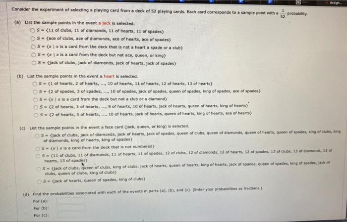 Solved Consider the experiment of selecting a playing card | Chegg.com