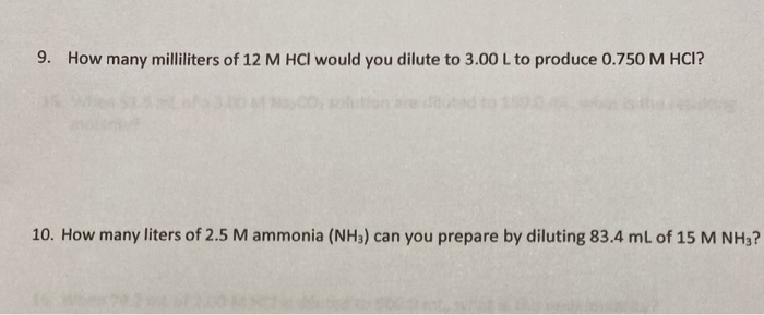 Solved 9. How many milliliters of 12 M HCl would you dilute | Chegg.com