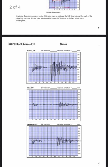 Solved ESS 100 Earth Science 01H Names Earthquake Laboratory | Chegg.com