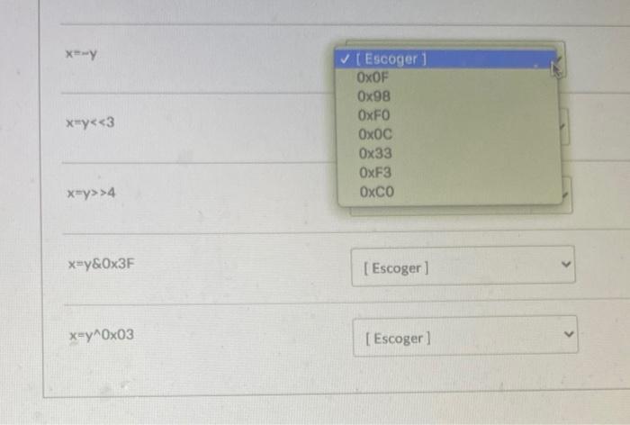 Solved consider y=0xF3 where y is a unsigned chart. match | Chegg.com