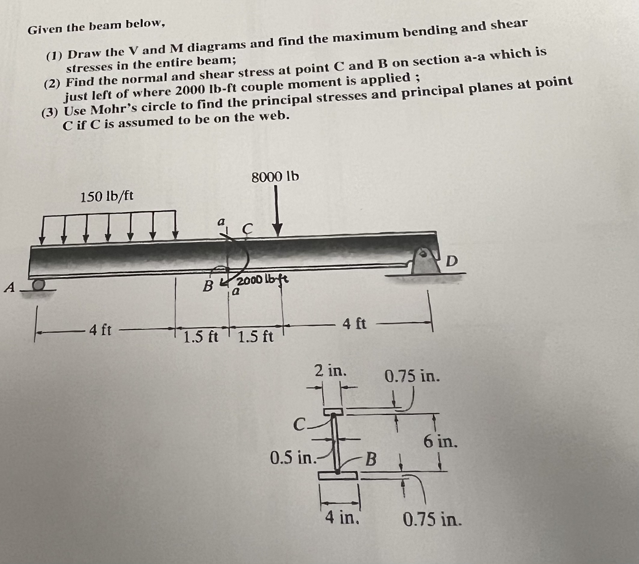 Solved Given the beam below,(1) ﻿Draw the V ﻿and M ﻿diagrams | Chegg.com