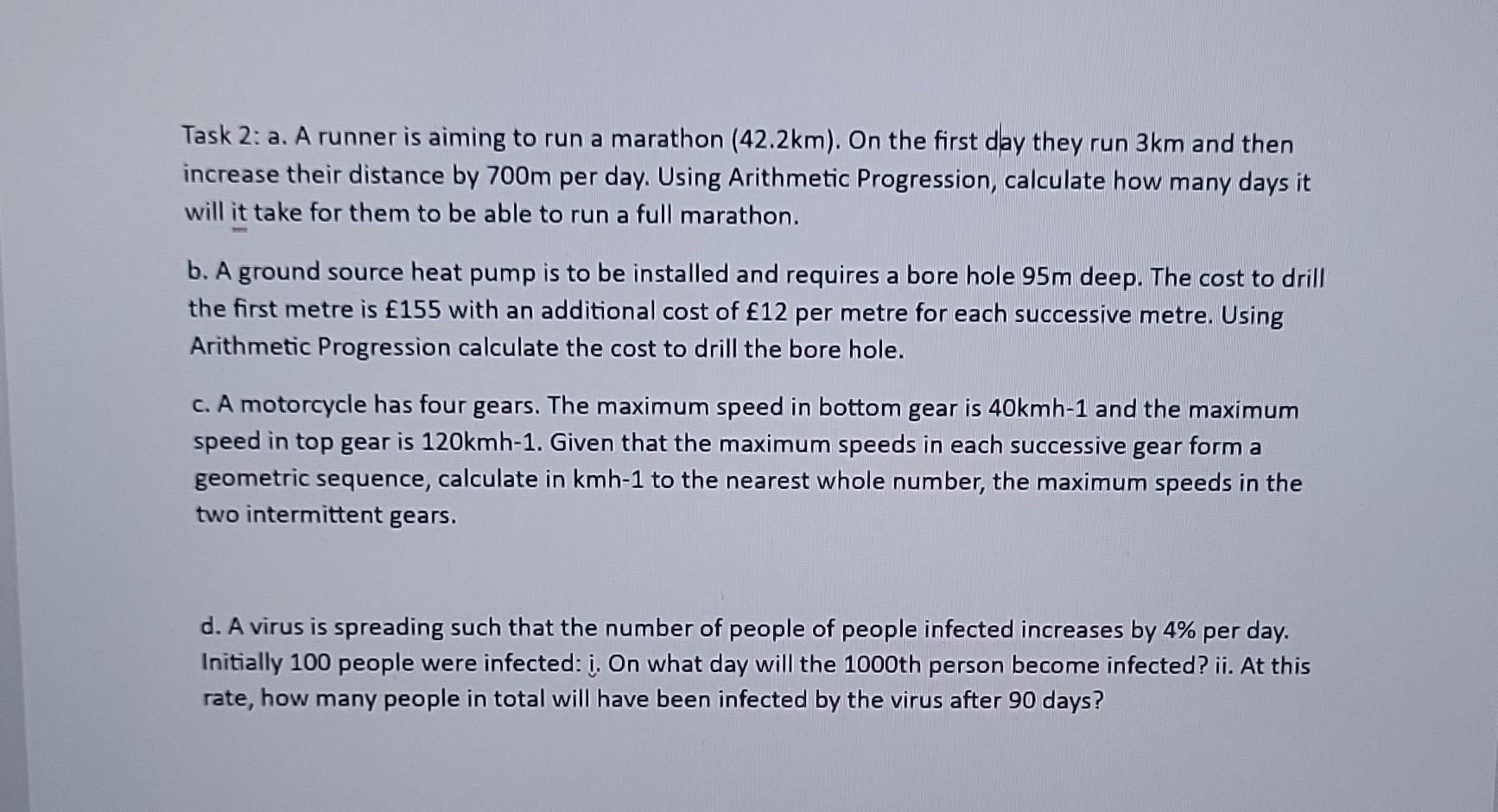 Solved Task 2: a. A runner is aiming to run a marathon (42.2 | Chegg.com