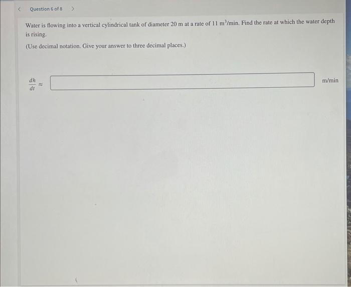 Solved Water is flowing into a vertical cylindrical tank of | Chegg.com