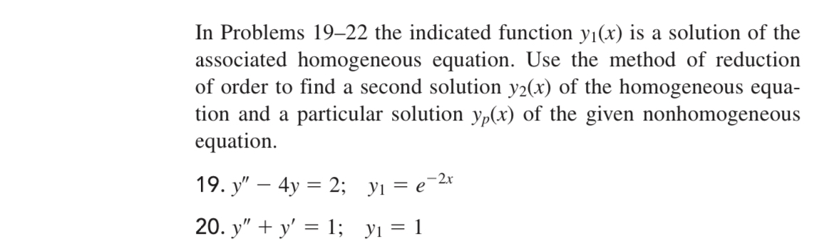 Solved In Problems 19-22 ﻿the indicated function y1(x) ﻿is a | Chegg.com