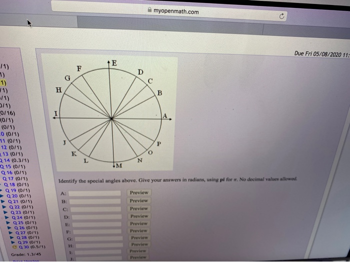 Solved Identify the special angles above. Give your answers | Chegg.com