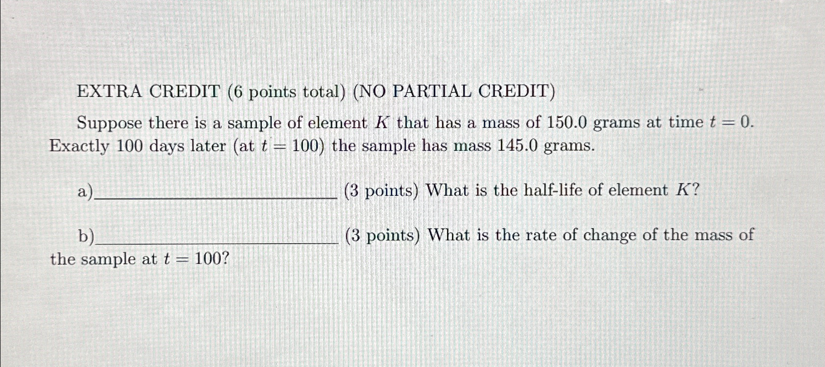Solved EXTRA CREDIT (6 ﻿points total) (NO PARTIAL | Chegg.com