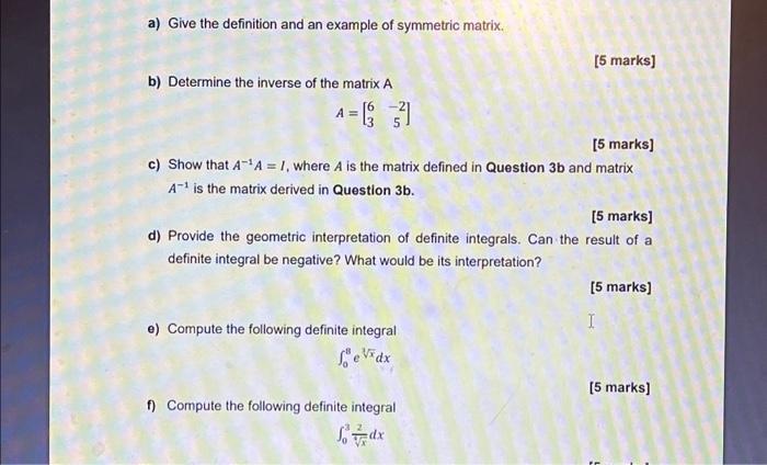 Solved a) Give the definition and an example of symmetric | Chegg.com