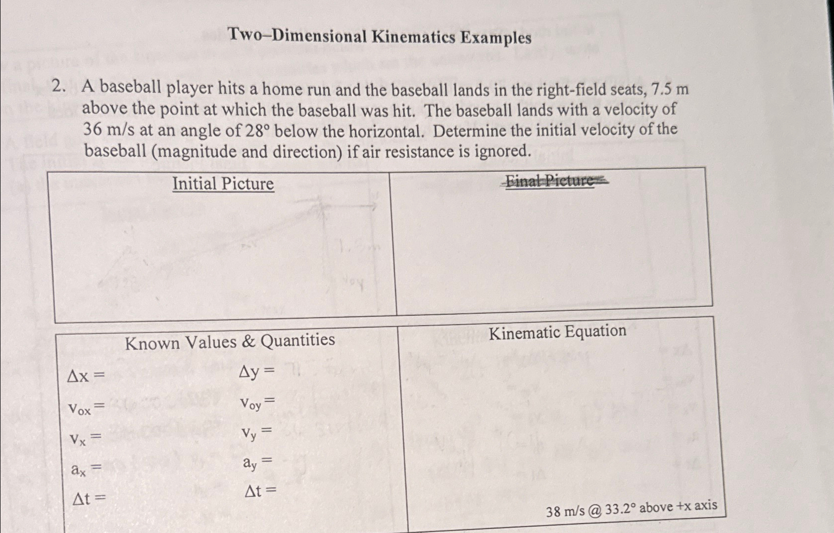 Solved Two-Dimensional Kinematics Examples2. ﻿A baseball | Chegg.com