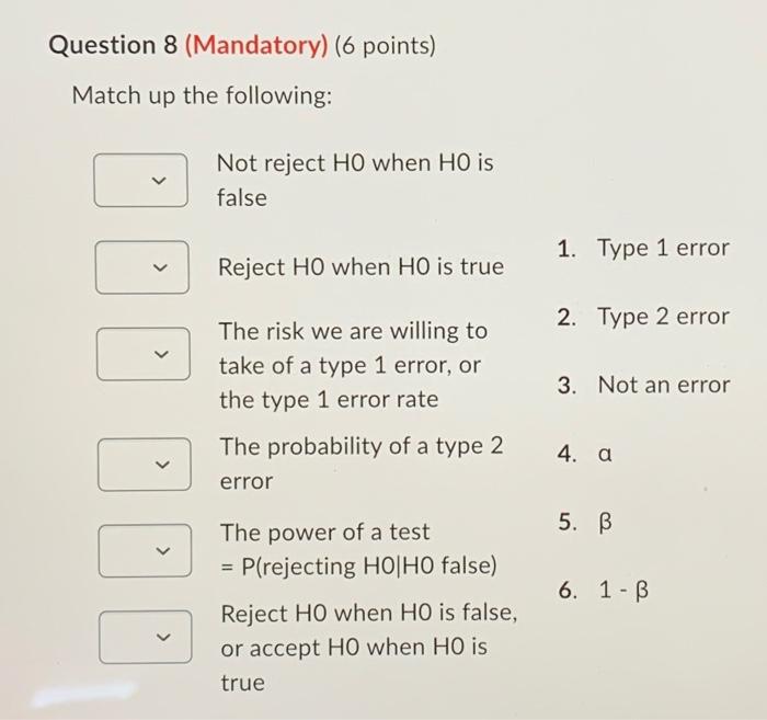 Solved Question 8 (Mandatory) (6 points) Match up the | Chegg.com