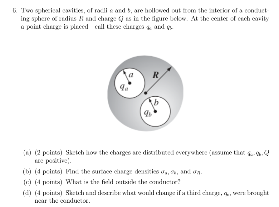 Solved 6. Two spherical cavities, of radii a and b, are | Chegg.com
