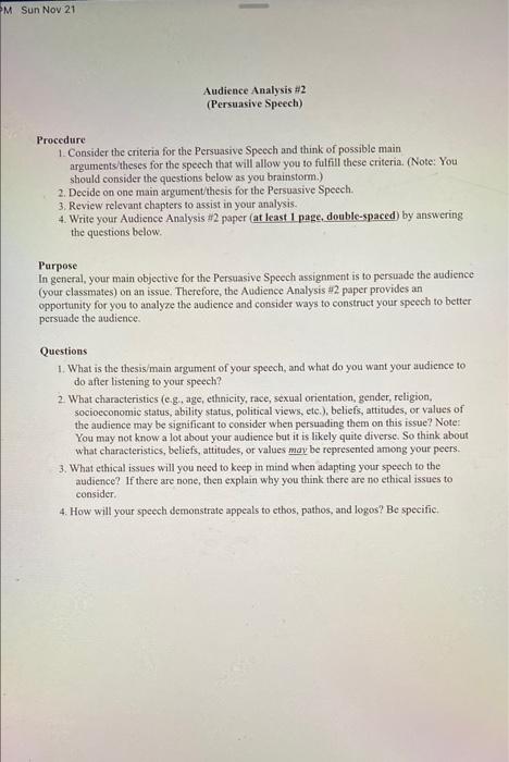 PM Sun Nov 21 Audience Analysis #2 (Persuasive | Chegg.com