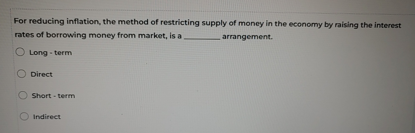 Solved For reducing inflation, the method of restricting | Chegg.com