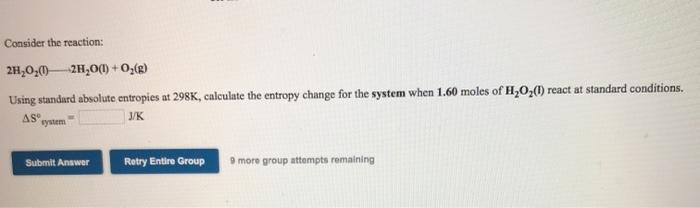 Solved Consider the reaction: 2H,0,02H 0() + O2(8) Using | Chegg.com