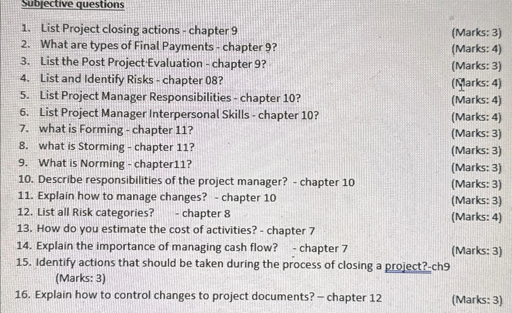 Solved List Project closing actions - ﻿chapter 9What are | Chegg.com ...