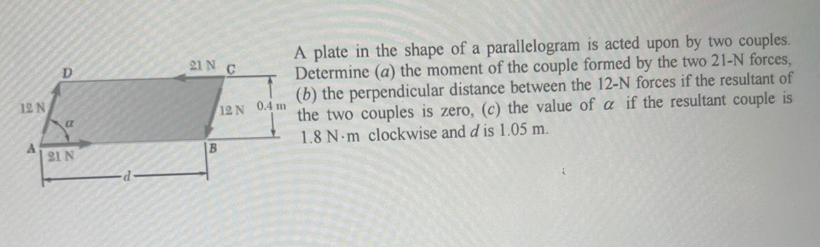 Solved A plate in the shape of a parallelogram is acted upon | Chegg.com