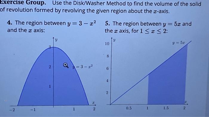 Solved Exercise Group. Use the Disk/Washer Method to find | Chegg.com