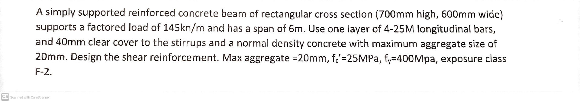 Solved A simply supported reinforced concrete beam of | Chegg.com