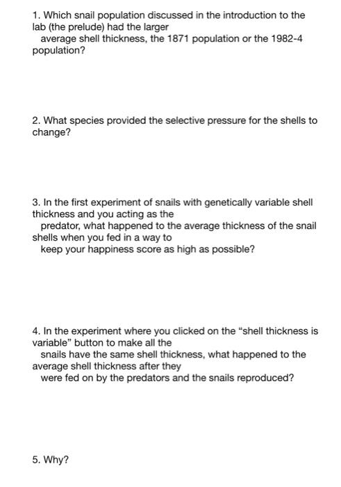 1. Which snail population discussed in the | Chegg.com
