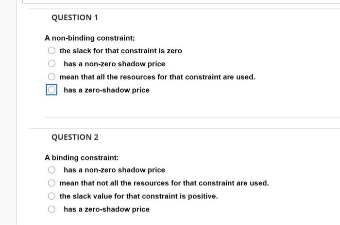 Solved ION 1 A Non binding Constraint The Slack For Chegg