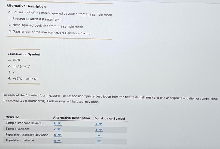 Solved Alternative Description a. Square root of the mean | Chegg.com