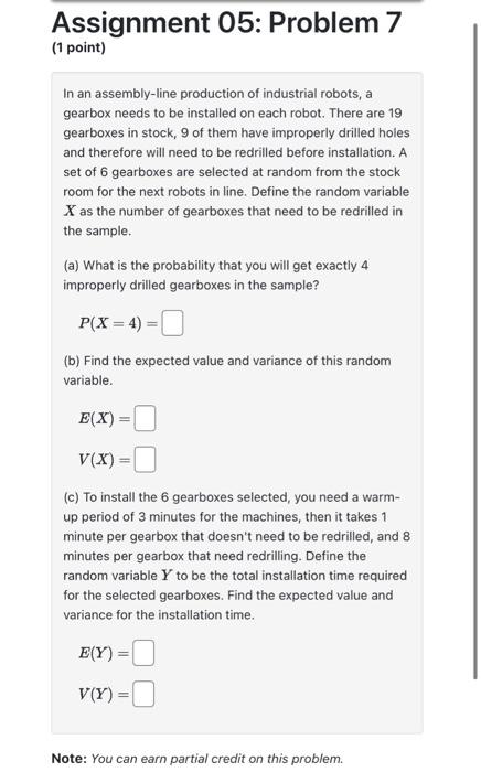 Solved Assignment 05: Problem 7 (1 point) In an | Chegg.com