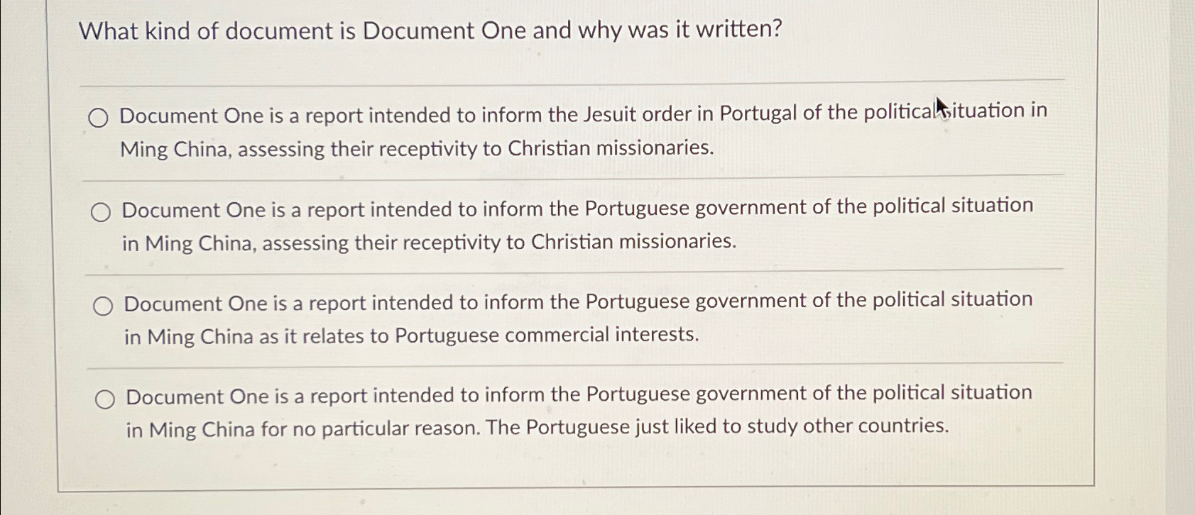 Solved What kind of document is Document One and why was it | Chegg.com