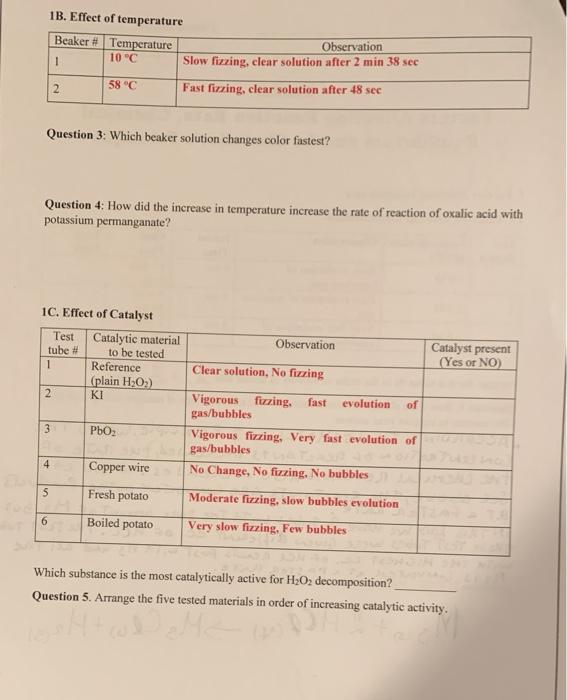 Solved 1B. Effect of temperature Beaker # Temperature | Chegg.com