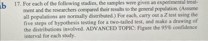 Solved 17. For each of the following studies, the samples | Chegg.com