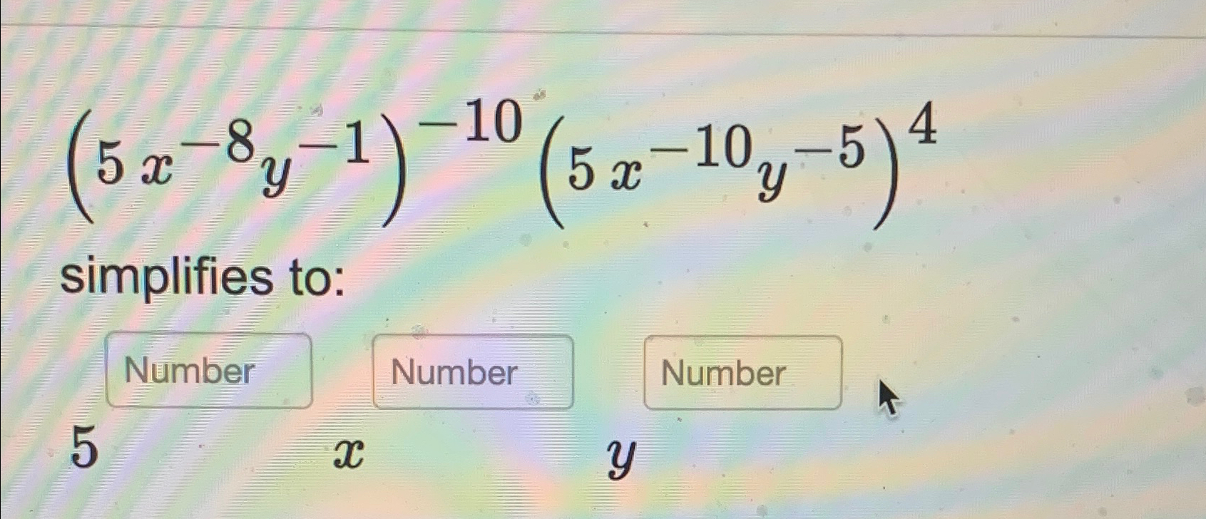Solved (5x-8y-1)-10(5x-10y-5)4simplifies to:5xy | Chegg.com