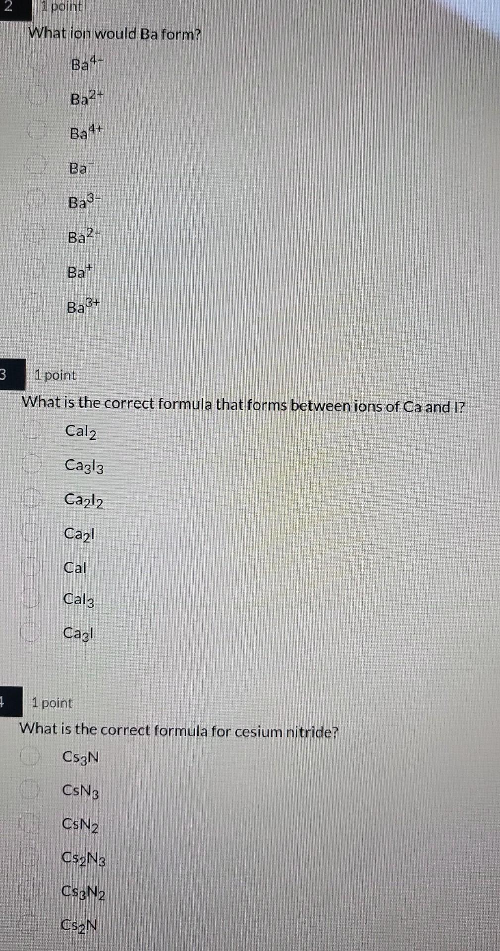 Solved What ion would Ba form? Ba4− Ba2+ Ba4+ Ba− Ba3− Ba2− | Chegg.com