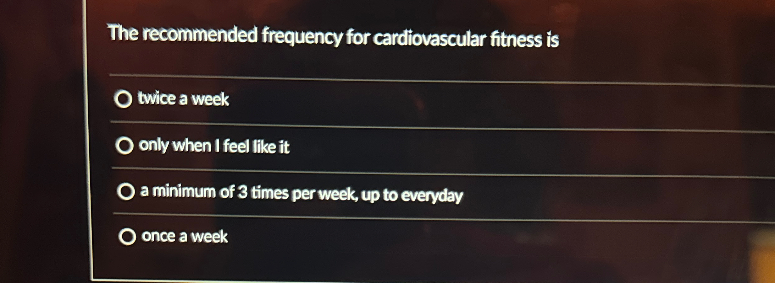Solved The recommended frequency for cardiovascular fitness | Chegg.com