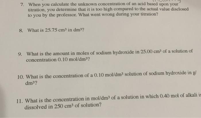Solved 7. When you calculate the unknown concentration of an | Chegg.com