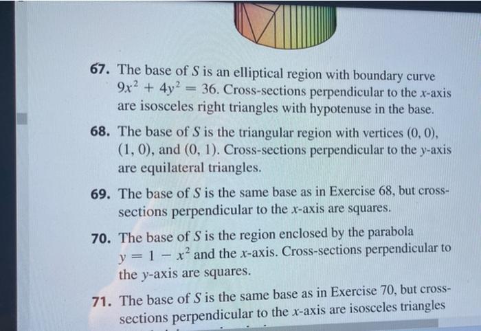 Solved 67. The base of S is an elliptical region with | Chegg.com