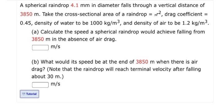 Solved = A spherical raindrop 4.1 mm in diameter falls | Chegg.com