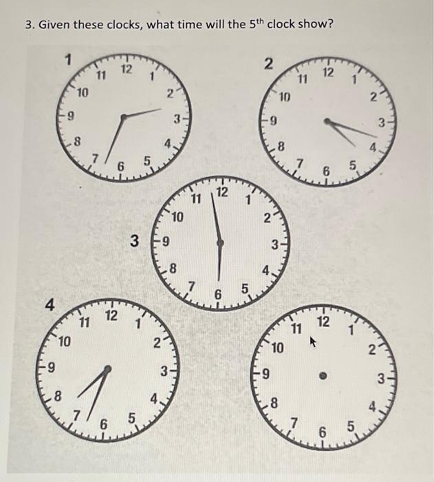 Solved 3. Given these clocks, what time will the 5th clock | Chegg.com