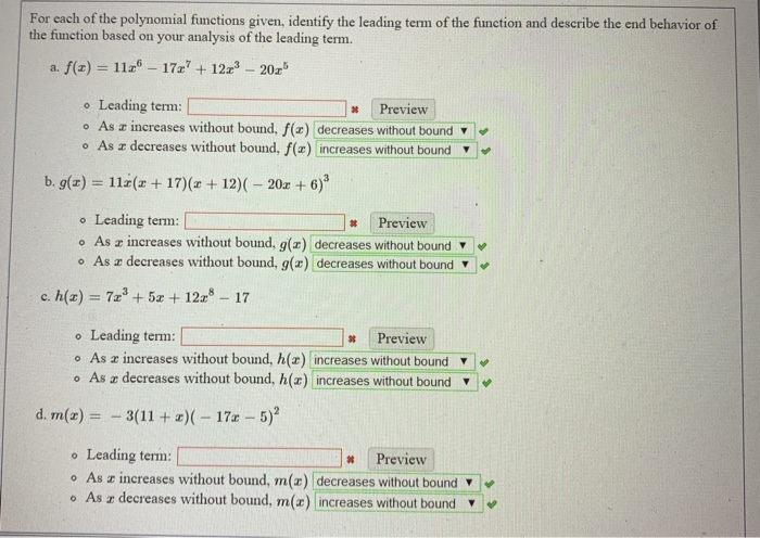 Solved For each of the polynomial functions given, identify | Chegg.com