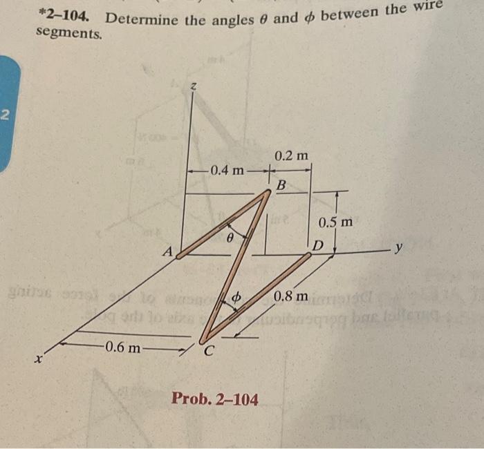Solved *2-104. Determine the angles θ and ϕ between the wire | Chegg.com