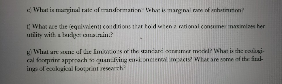 Solved e) What is marginal rate of transformation? What is | Chegg.com