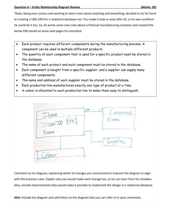 Solved Question 4 - Entity Relationship Diagram Review | Chegg.com
