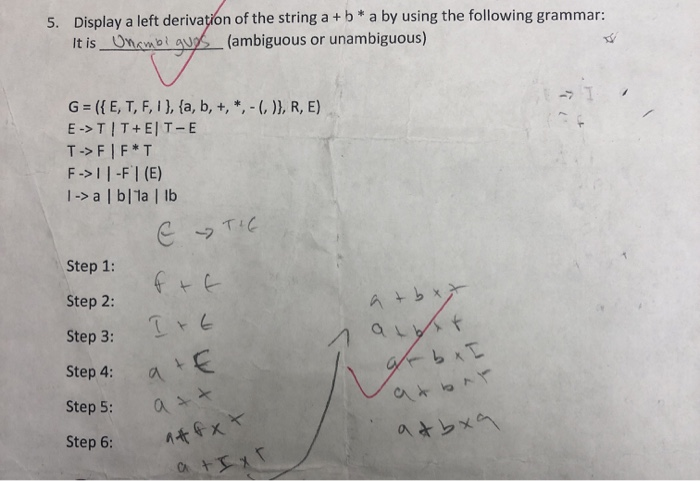 Solved 5. Display a left derivation of the string a + b * a | Chegg.com