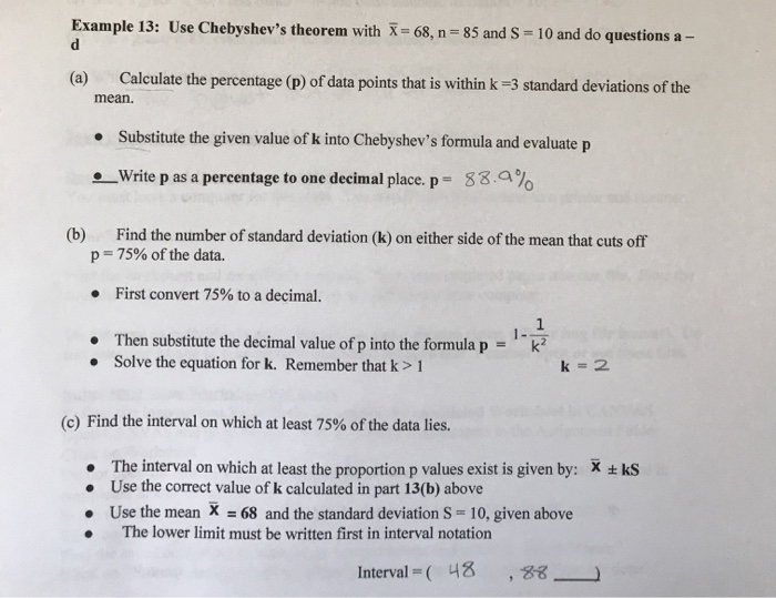 Solved Example 13: Use Chebyshev's theorem with X = 68, n = | Chegg.com