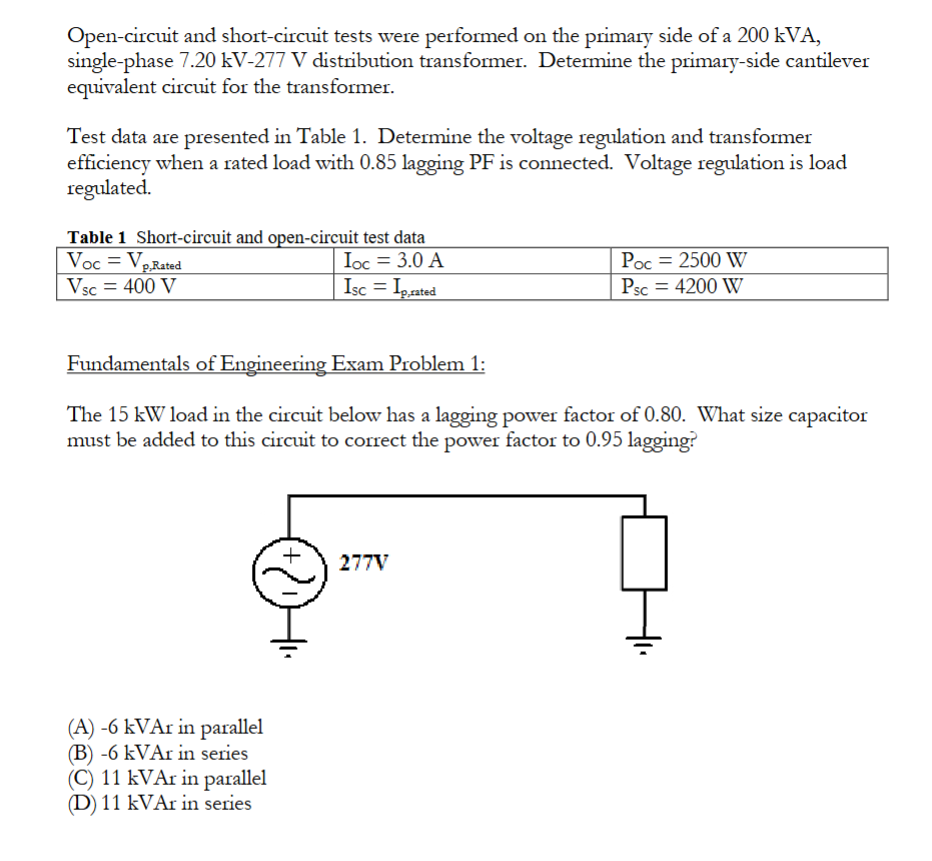 Solved Open-circuit and short-circuit tests were performed | Chegg.com