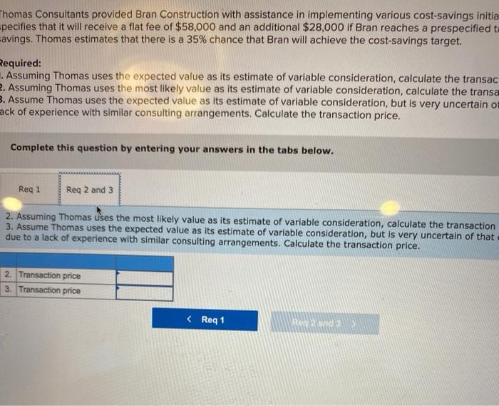 Solved Thomas Consultants provided Bran Construction with | Chegg.com