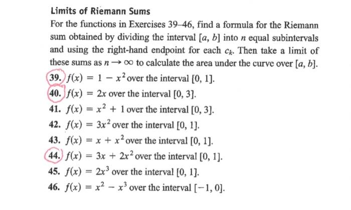 Solved Limits of Riemann Sums For the functions in Exercises | Chegg.com