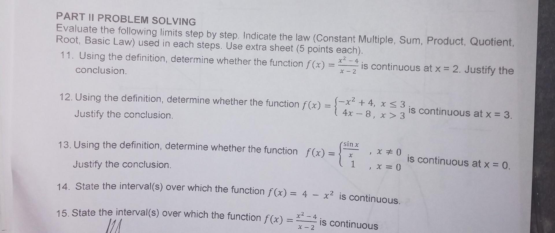 Solved PART II PROBLEM SOLVING Evaluate the following limits | Chegg.com