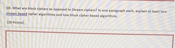 Solved Q5. What are block ciphers as opposed to Stream | Chegg.com